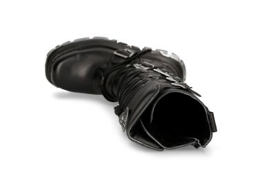 Black Leather New Rock Metallic Metal Toe High Boots M.272MT-S1 • The ...