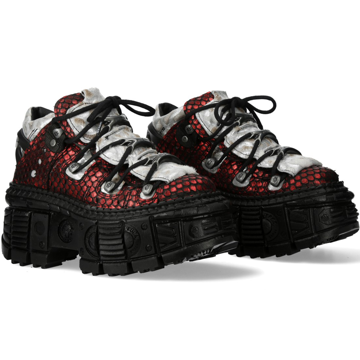 Chaussures Plateformes New Rock Tank en Cuir Bordeaux • The Dark Store™