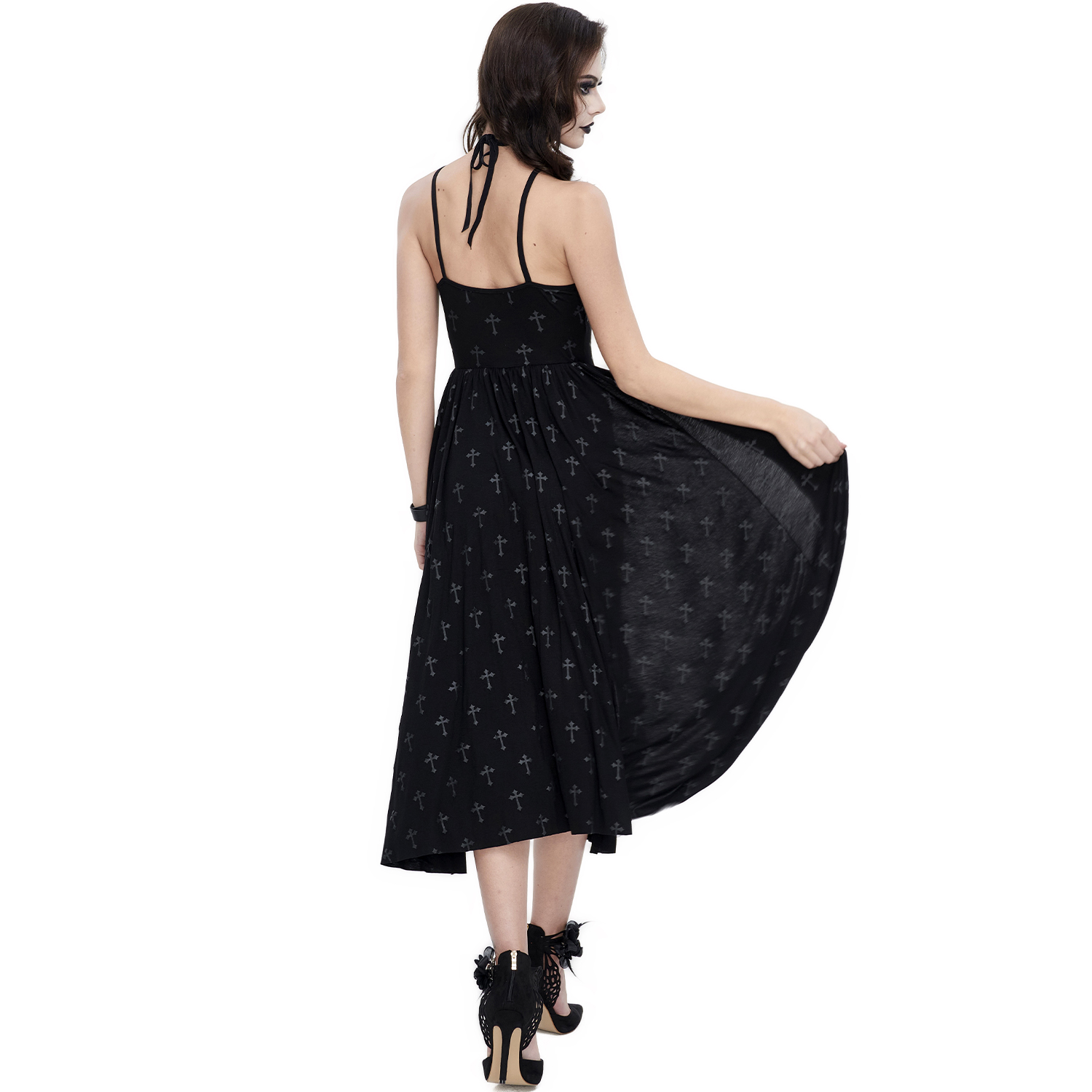 Black 'Emelia' Long Dress with Hot Pants by Devil Fashion • The Dark Store™