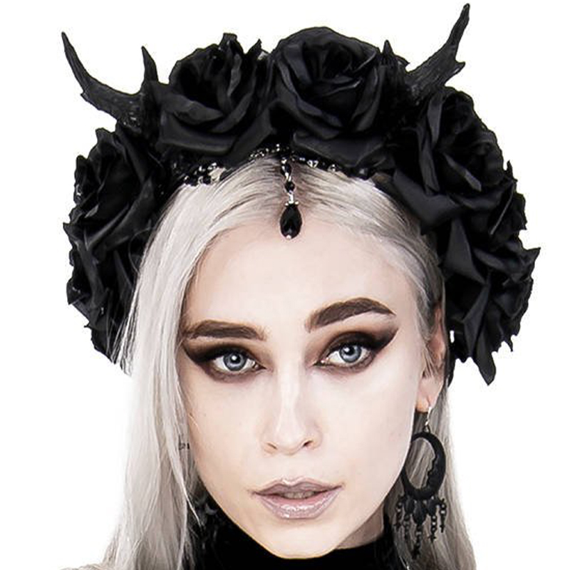 Black 'Horns and Roses' Headband by Restyle • the dark store™