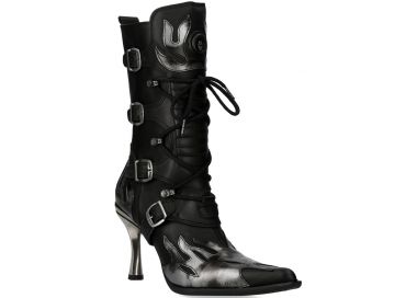 New Rock Malicia Boots in Black and Steel Leather • The Dark Store™